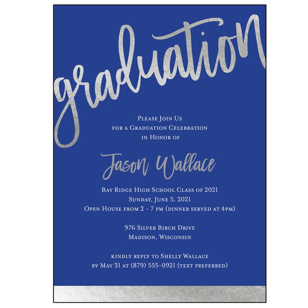 Royal Blue and Silver Graduation Invitation - Etsy