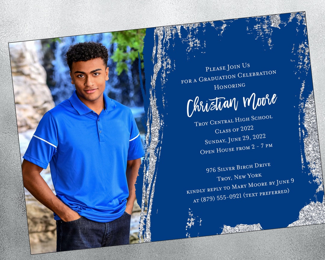 Royal Blue and Silver Graduation Invitation Class of 2026 - Etsy