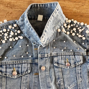 Pearl and Crystal Embellished Denim Jacket Custom Embroidered - Etsy