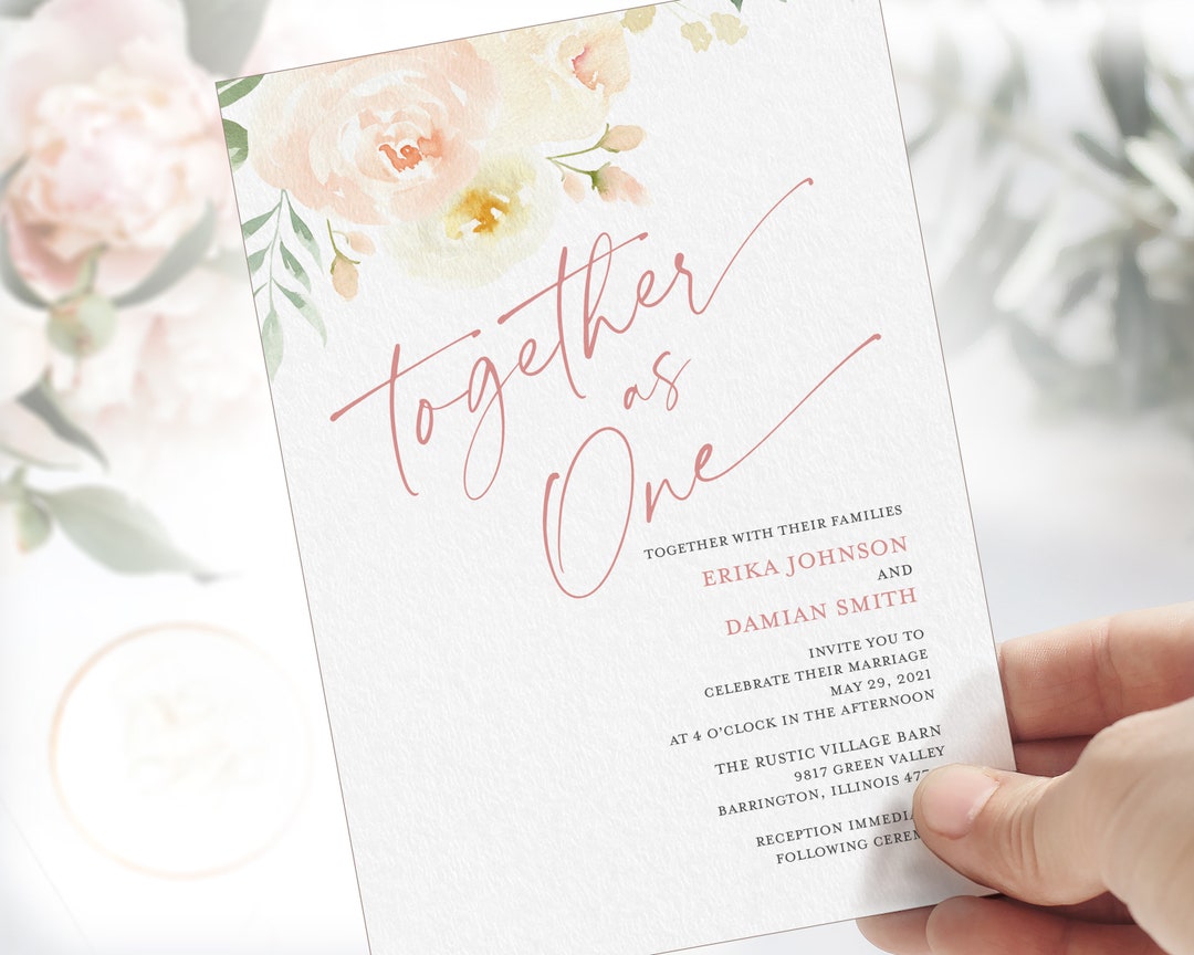 Together as One Wedding Invitation Set With Dusty Rose Floral - Etsy
