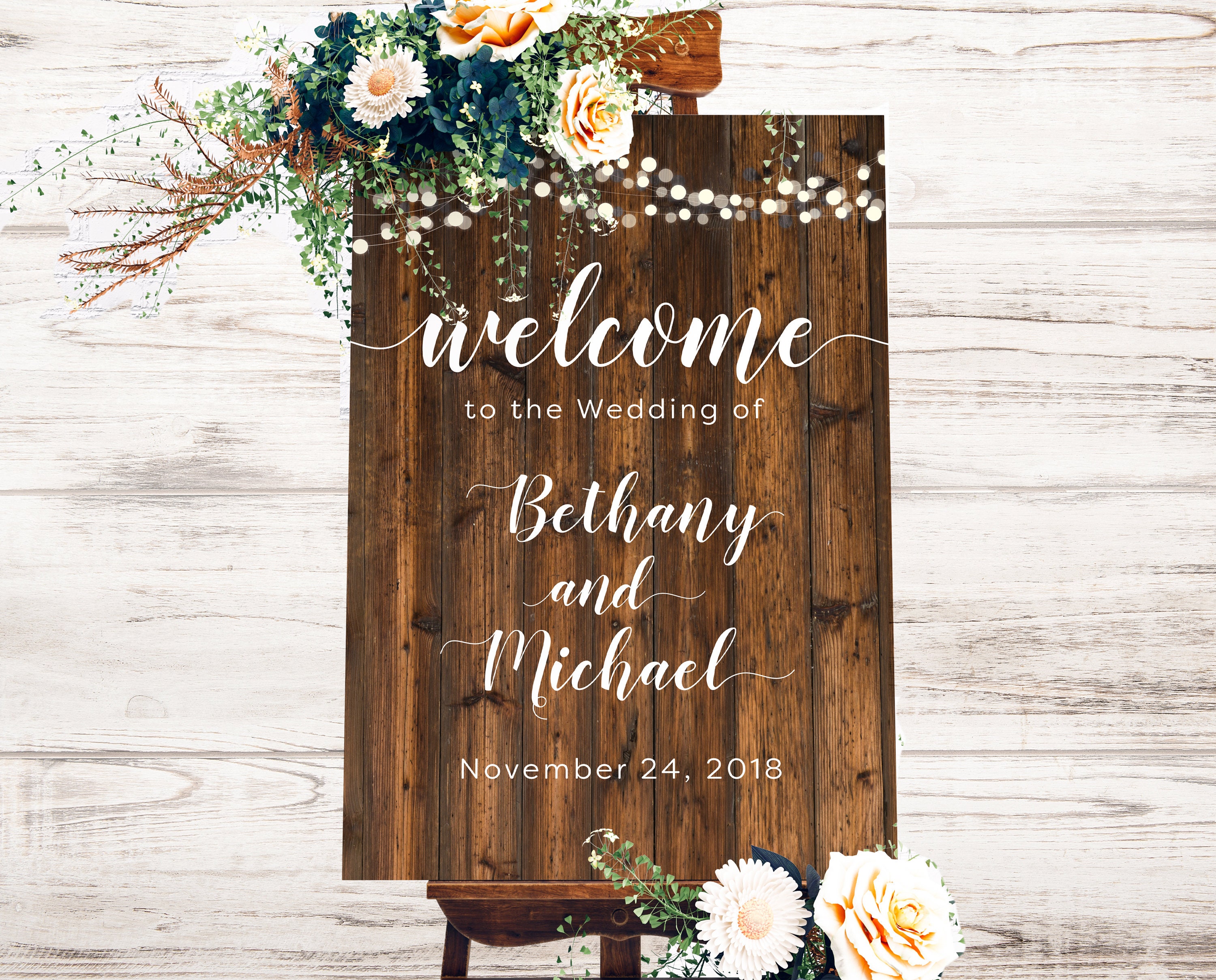 Party Supplies Welcome Poster Rustic Wedding Sign Floral Wedding ...