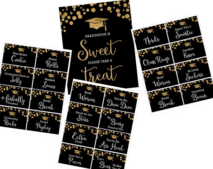 Printable Set of Black and Gold Graduation Candy Buffet Sign - Etsy