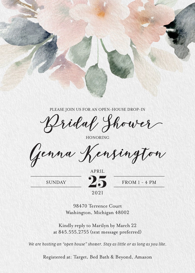Open House Drop in Shower Invitation With Soft Feminine Floral - Etsy