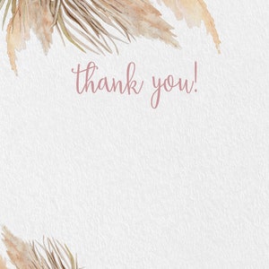 Boho Floral Tropical Grasses Flat Thank You Note Card - Etsy
