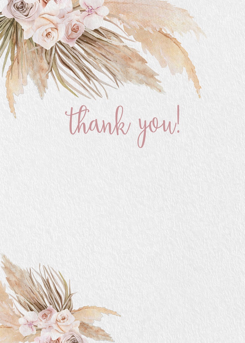 Boho Floral Tropical Grasses Flat Thank You Note Card | Etsy