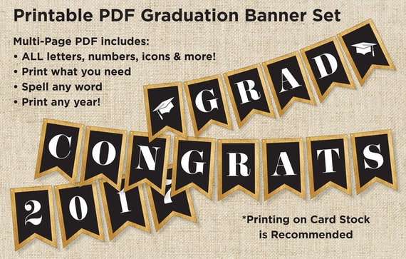 Gold and Black Grad Party Banner Instant Download Printable - Etsy