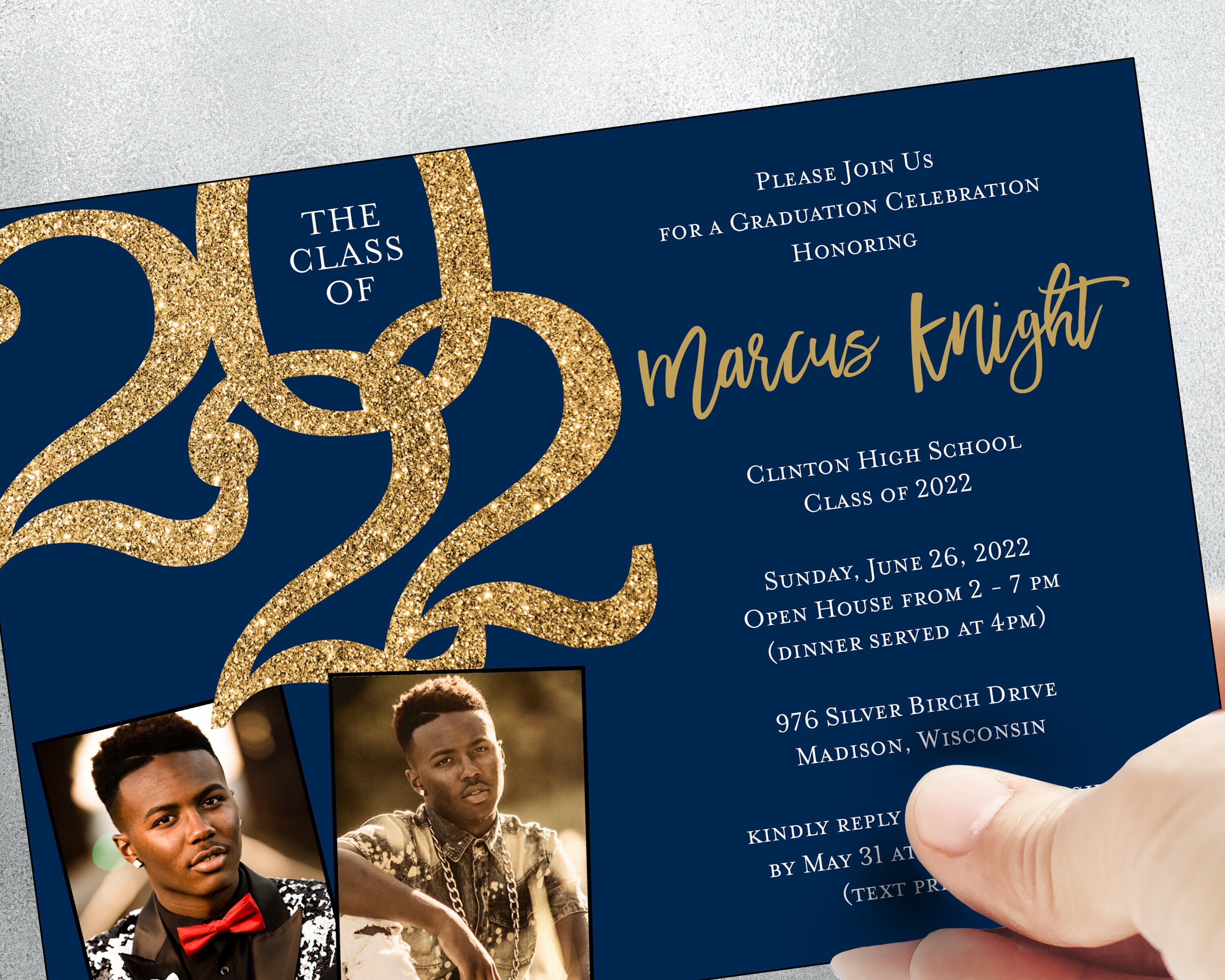 Class 2022 Grad Class of 2022 Graduation Invites Navy Blue Grad Invite ...
