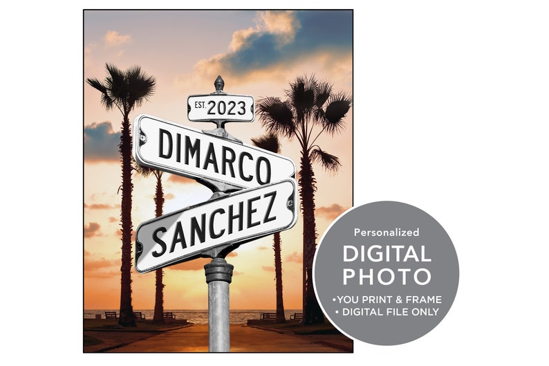 Sunset Palm Trees Wedding Date Names Street Signs - You Print and Frame ...