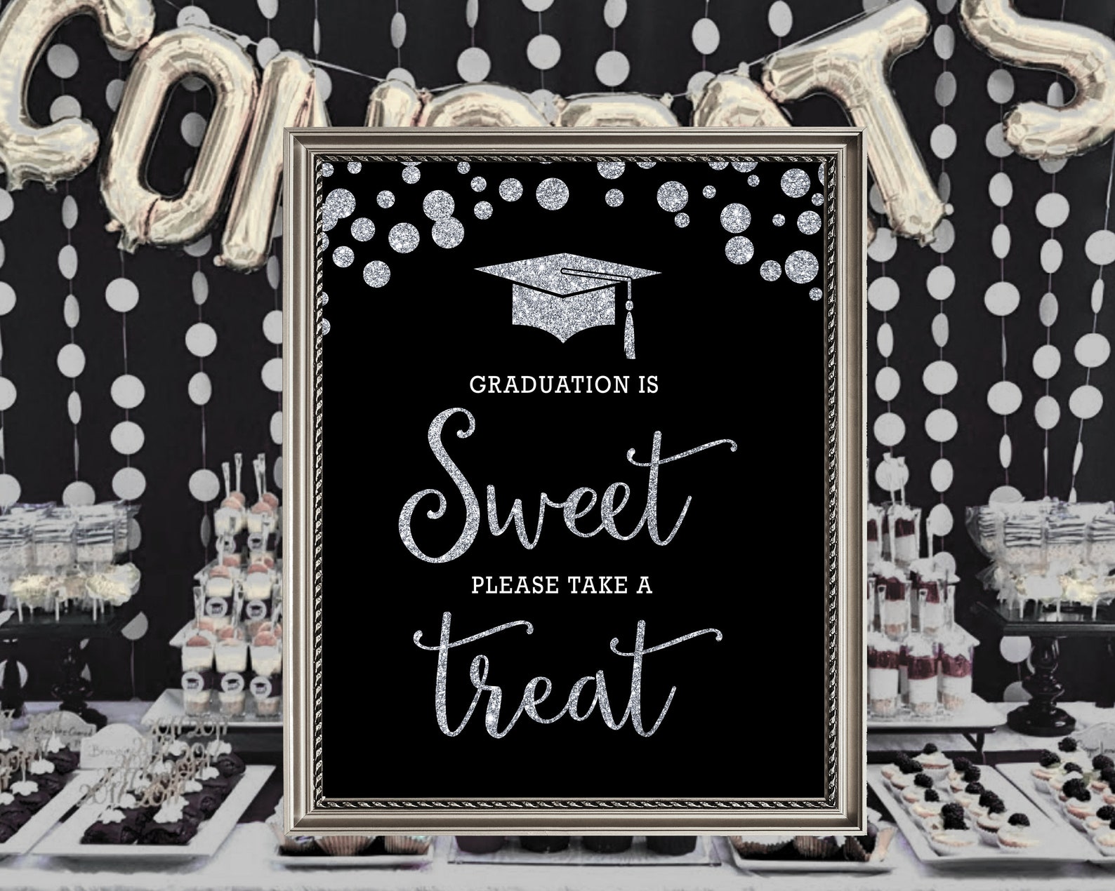 Printable Black and Silver Glitter Instant Download Grad Party - Etsy
