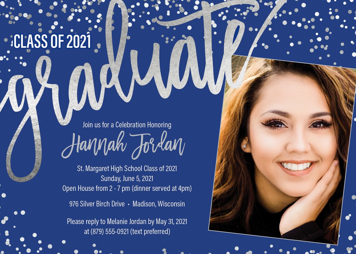 Royal Blue and Silver Graduation Party Invitation - Etsy