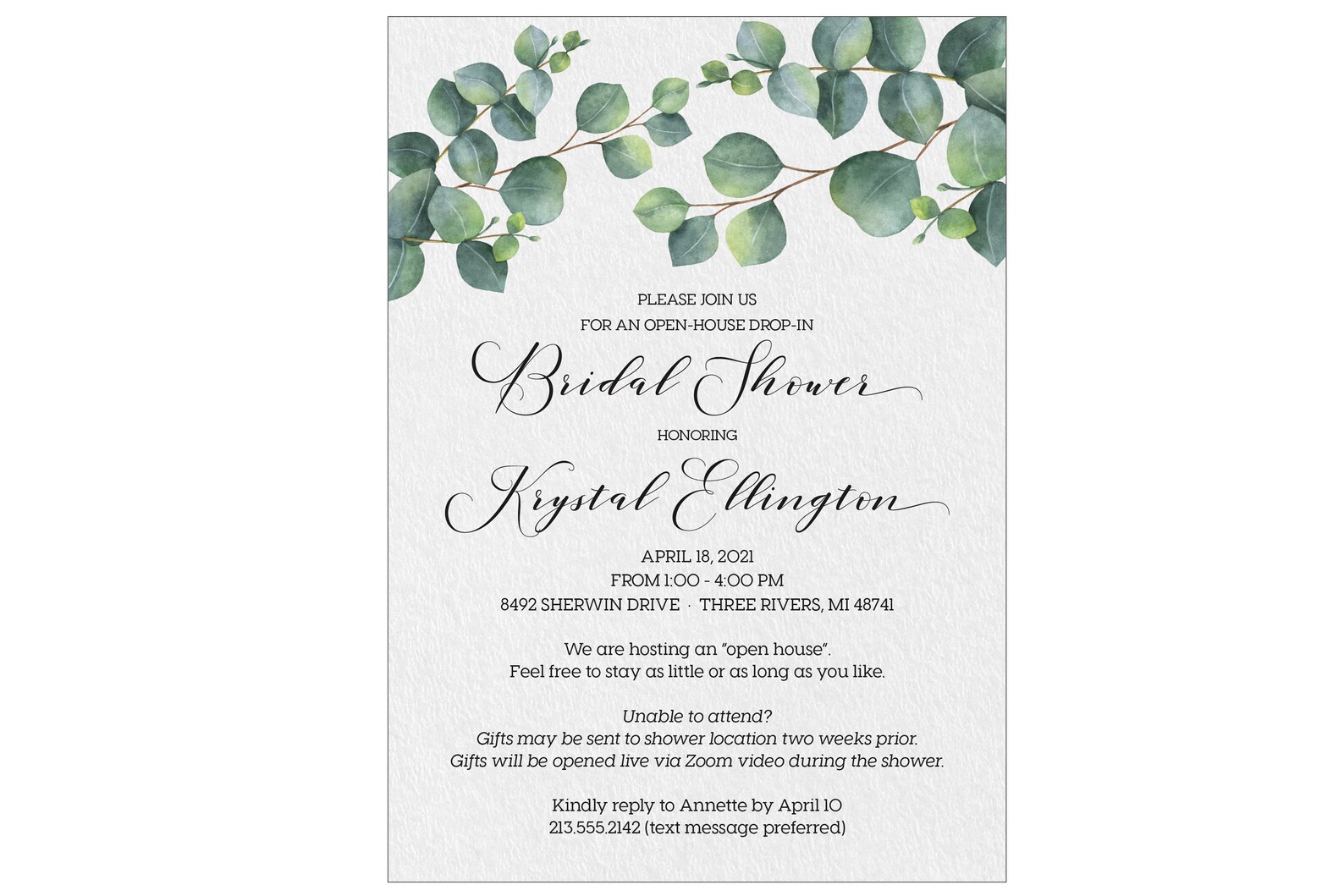 Drop in Shower Invitation With Eucalyptus - Etsy