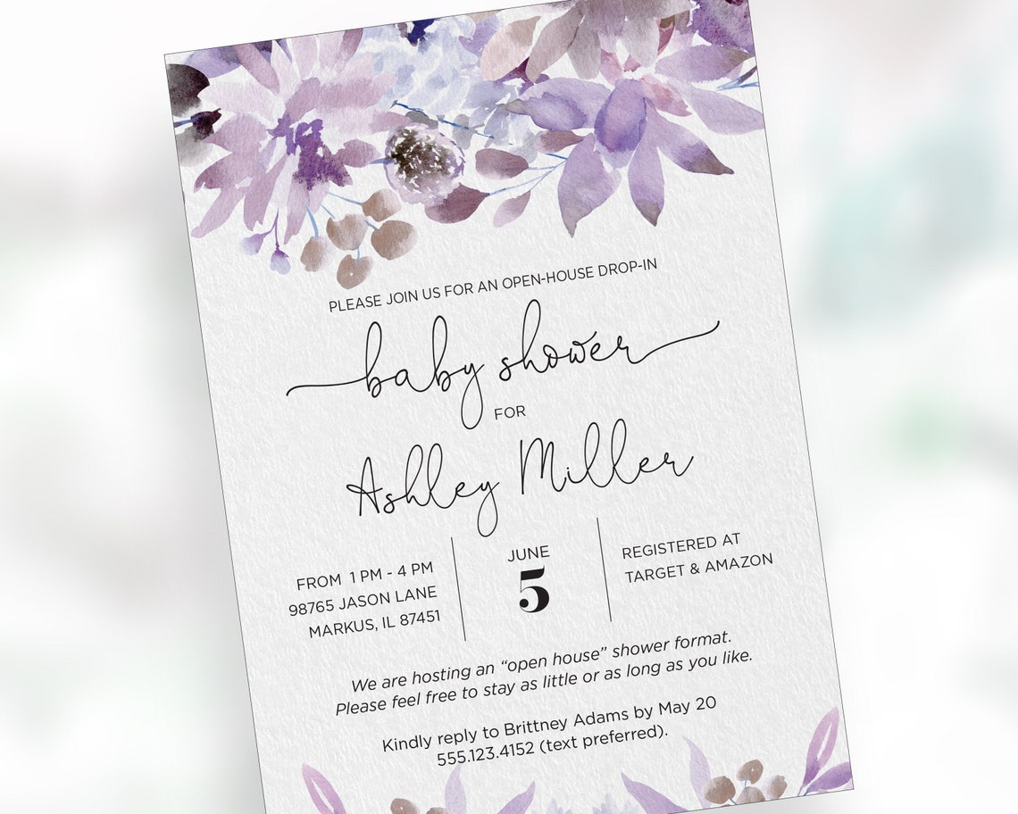 Open House Drop in Baby Shower Invitation Lavender Purple - Etsy
