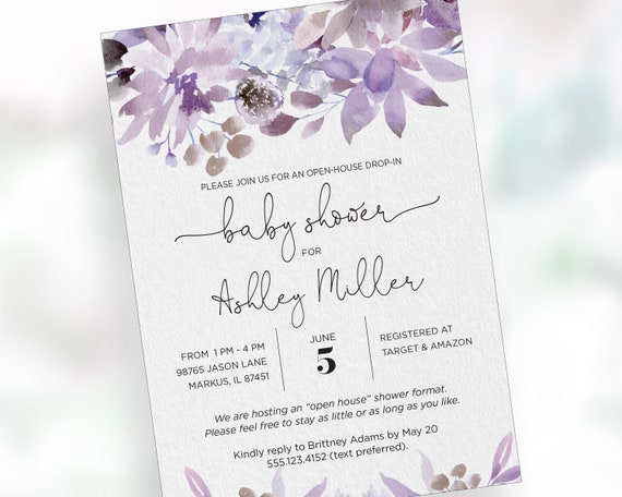 Open House Drop in Baby Shower Invitation Lavender Purple - Etsy