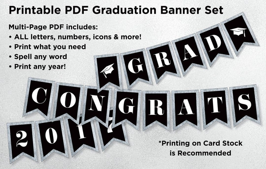 Graduation Banner: Silver & Black Printable Pennants (PDF Download) - Etsy