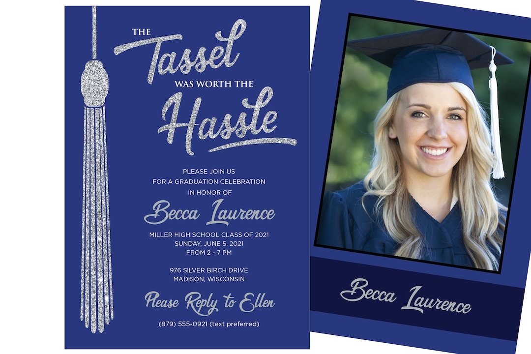 The Tassel Was Worth the Hassle Graduation Invitation Royal Blue and ...