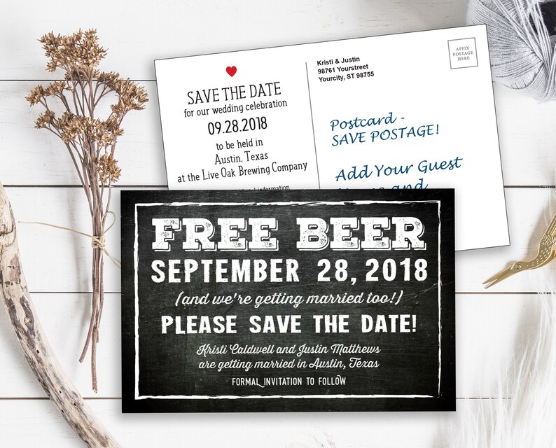 Free Beer Save the Date Postcards - Etsy