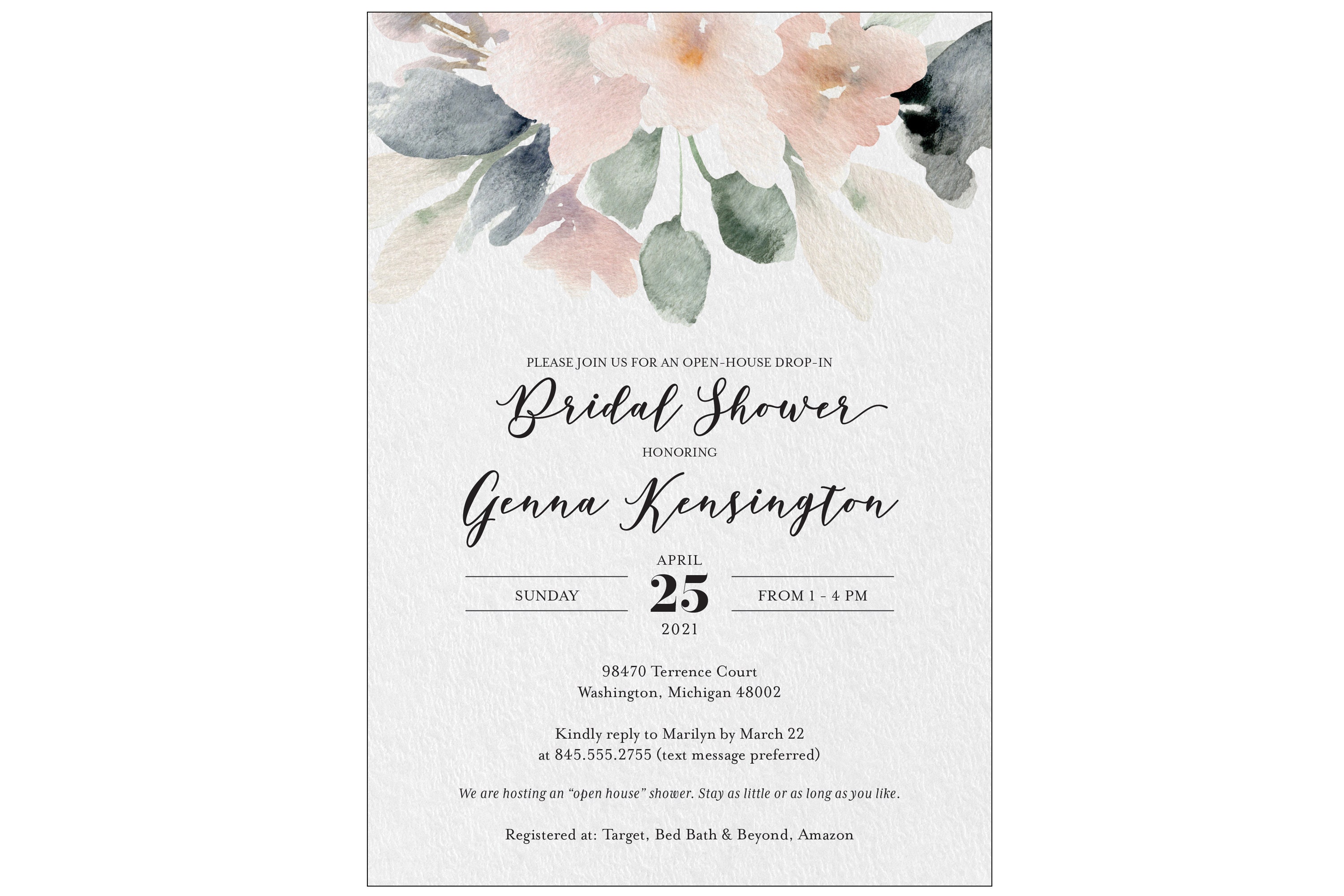 Open House Drop in Shower Invitation With Soft Feminine Floral - Etsy