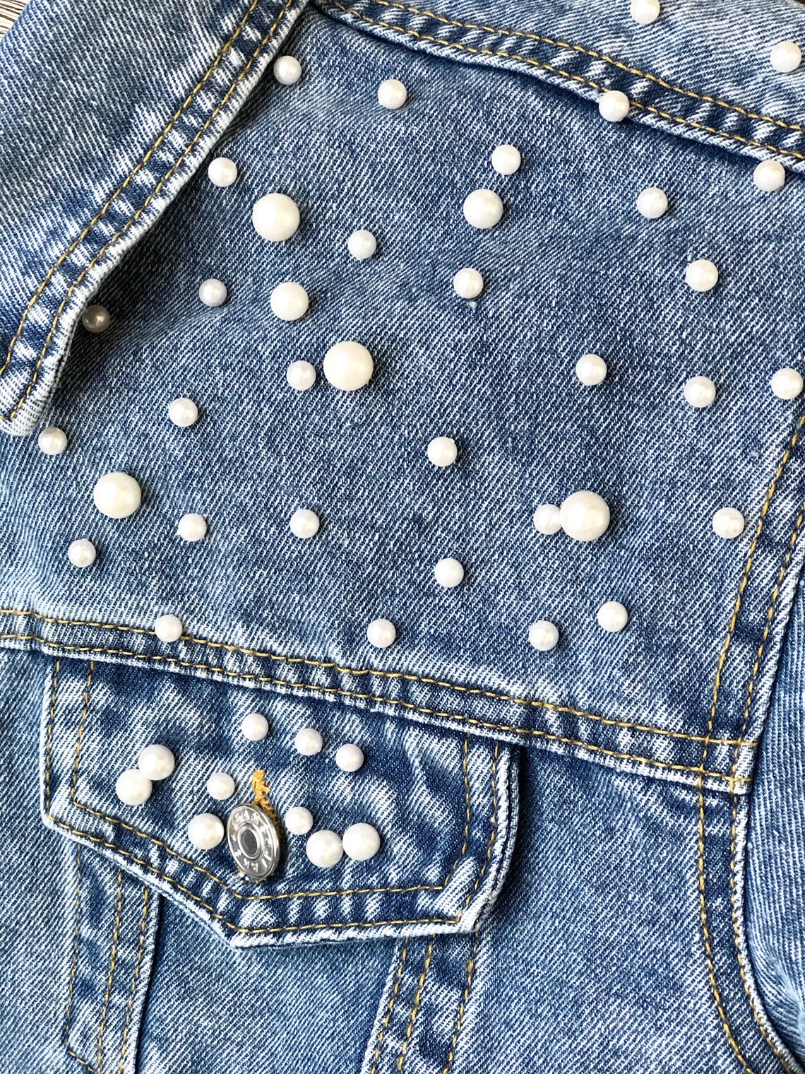Embroidered Jean Jacket With Pearl Trim - Etsy