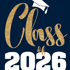 Class of 2026 Instant Download Printable Decorations Navy Blue and Gold ...