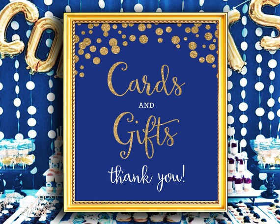 Printable Cards and Gifts Sign Royal Blue and Gold | Etsy