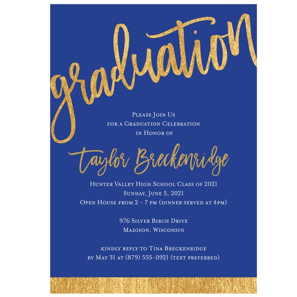 Royal Blue and Gold Graduation Invitation 2023 Digital - Etsy
