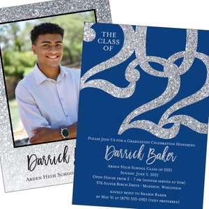 Graduation Invitation Royal Blue and Silver Class - Etsy