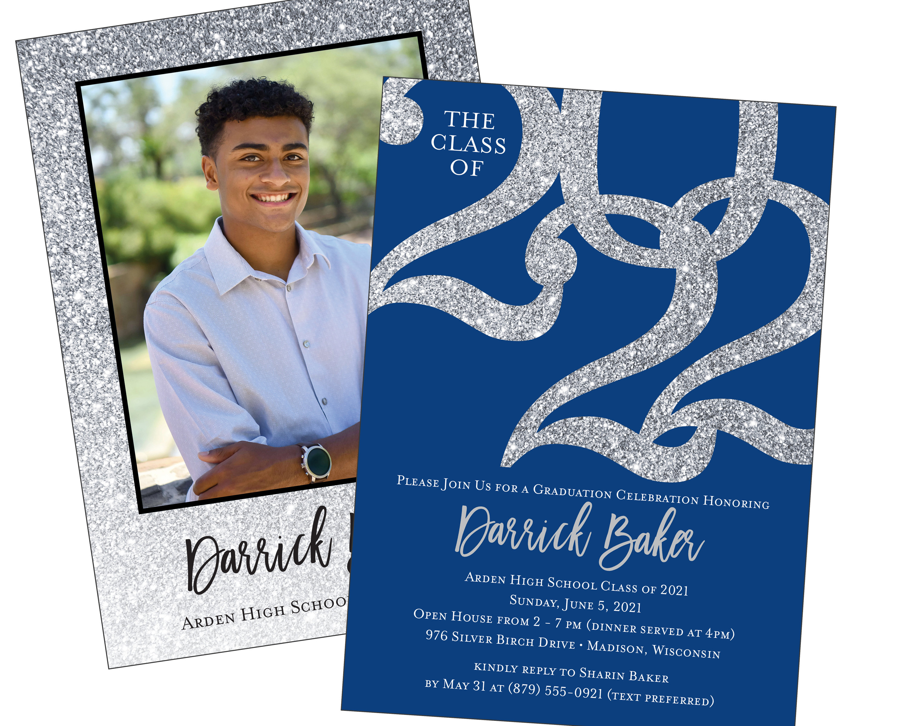 Graduation Invitation Royal Blue and Silver - Etsy