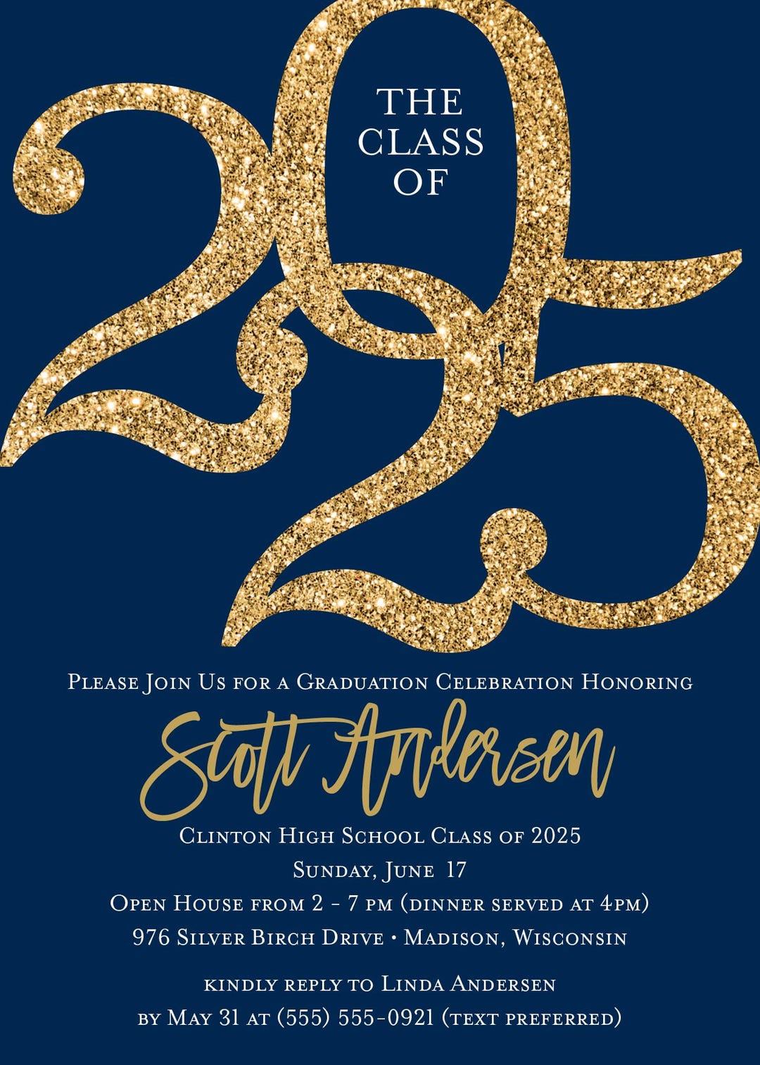 Personalized Digital Download Navy Blue and Gold Class of 2025 ...