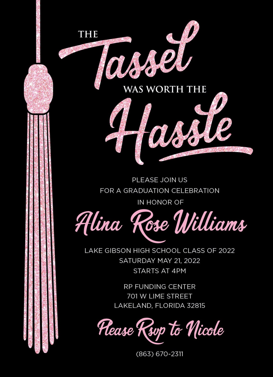The Tassel Was Worth the Hassle Graduation Announcement Pink - Etsy