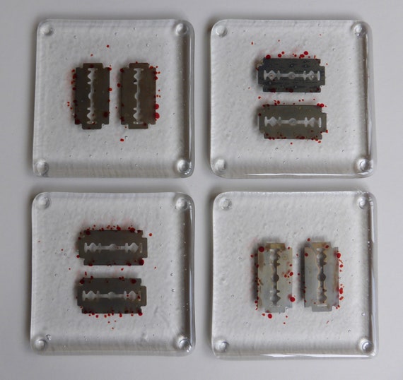 Razor Blade Clear Fused Glass Coaster Set of 4 Gothic - Etsy.de