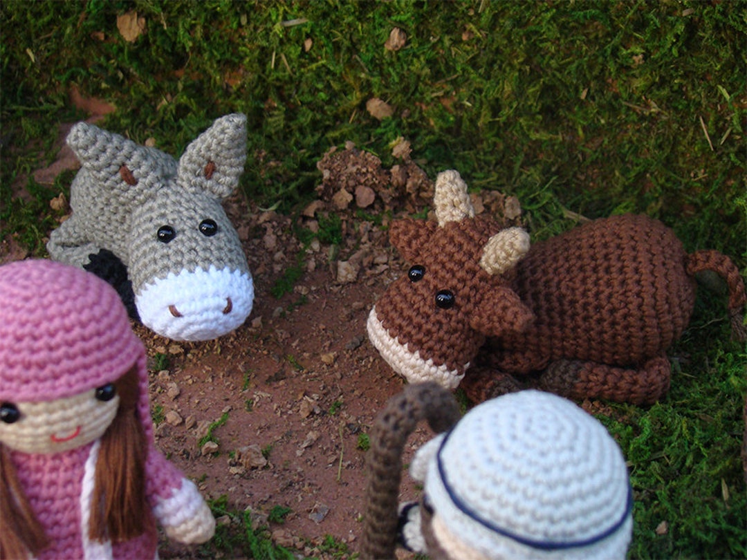 Nativity Stable Cow and Donkey, Crochet Nativity Set, Handmade Nativity ...