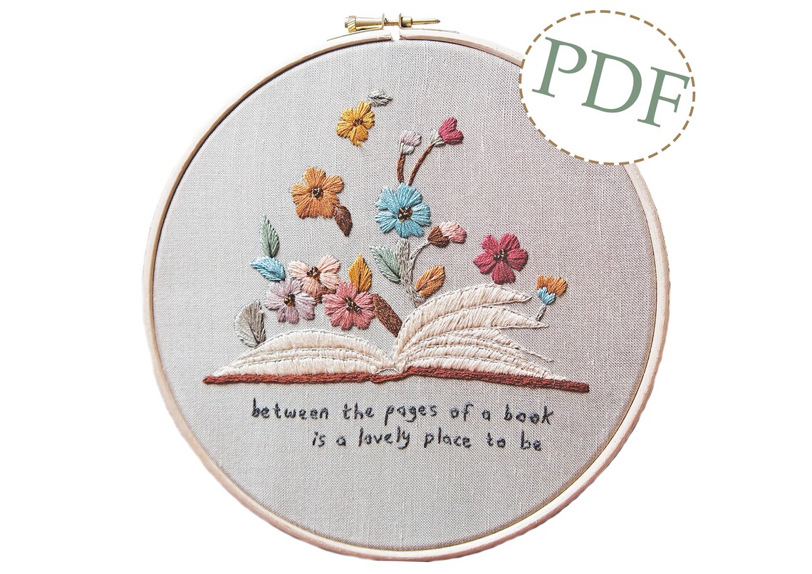 Open Book Hand Embroidery PDF Downloadable Pattern Tutorial / - Etsy