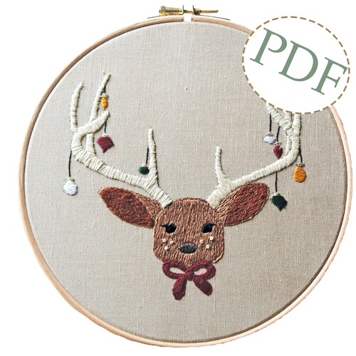Christmas Reindeer Hand Embroidery PDF Downloadable Pattern - Etsy