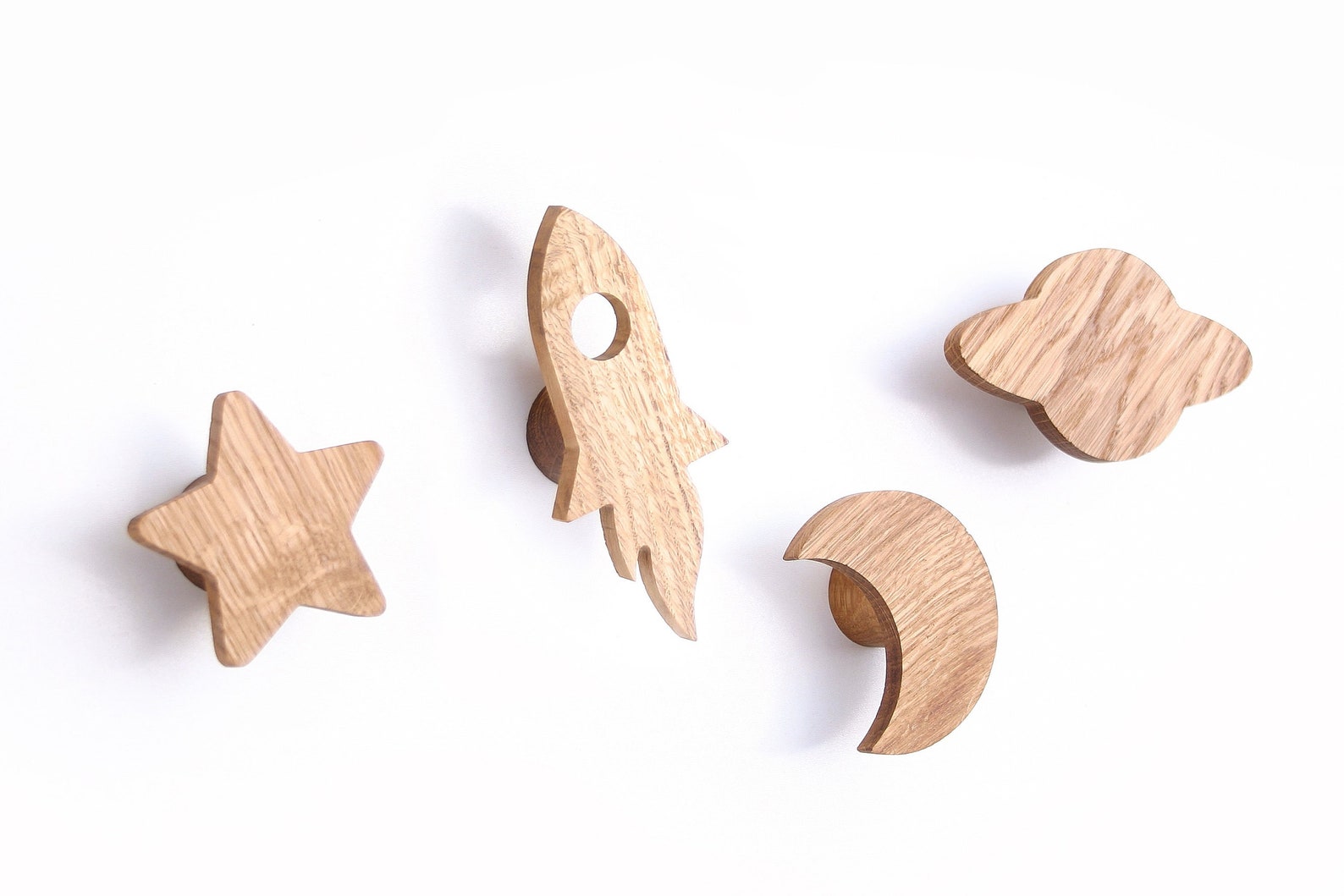 Wooden Space Wall Hooks, Wooden Nursery Hooks, Set of 4 Hooks, Space ...