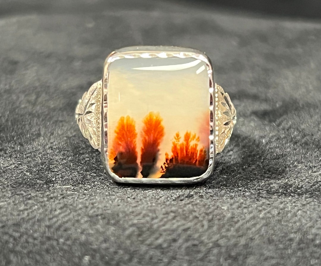 Montana Agate Red Dendrite Sterling Silver Statement Ring - Etsy