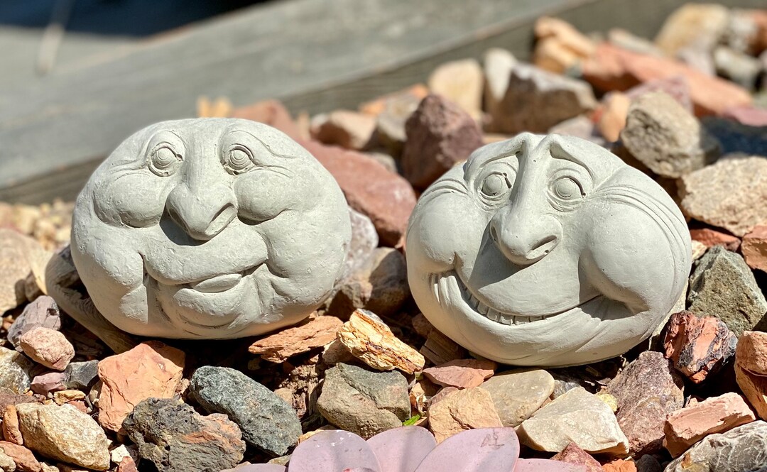 Set of 2/ Adorable Garden Rock Faces/garden Decor/father's Day Gift ...