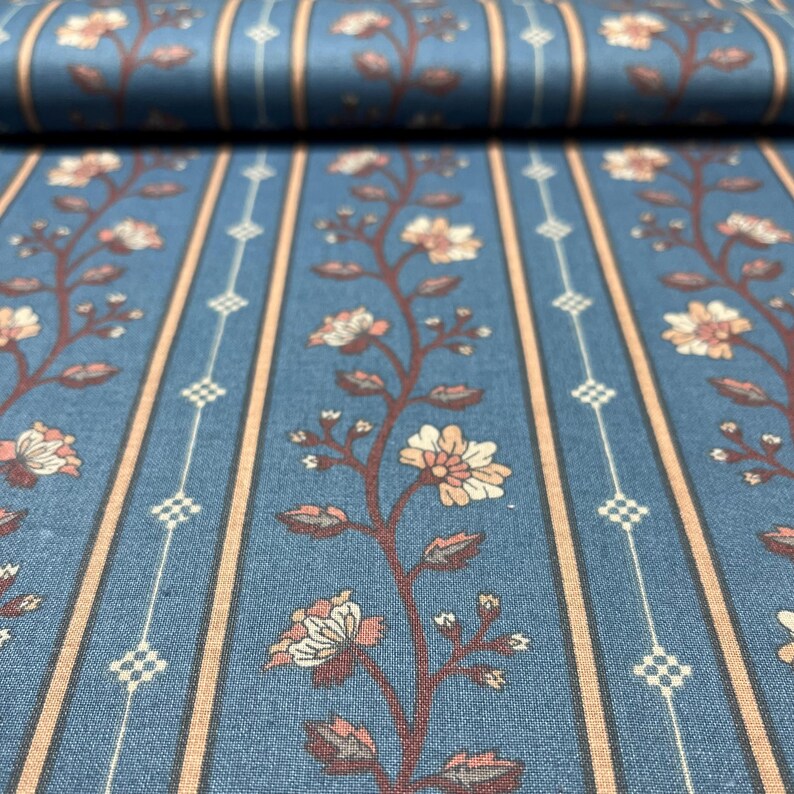 Vintage Debut Designs Lotus Flower Stripe Fabric, 1 YARD, 100% Cotton ...