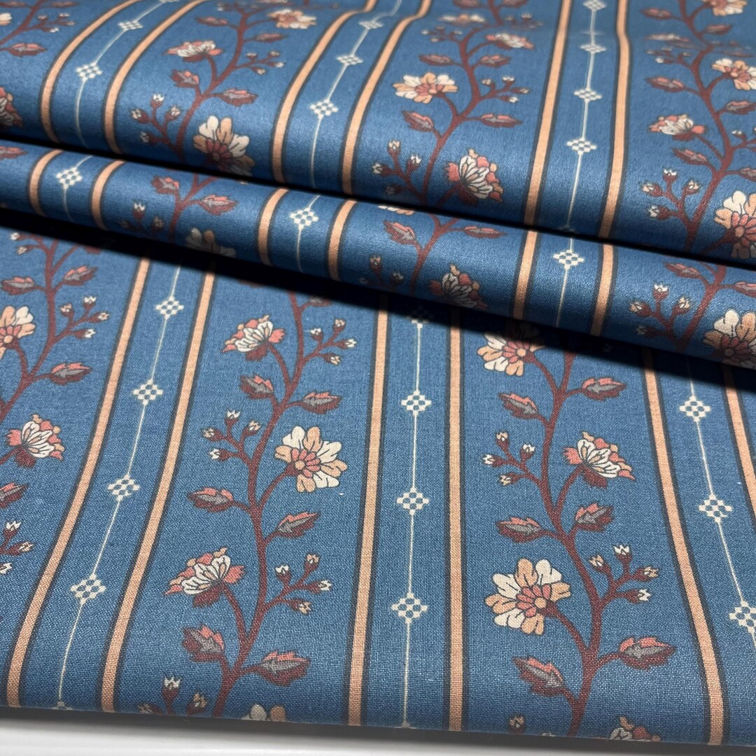 Vintage Debut Designs Lotus Flower Stripe Fabric, 1 YARD, 100% Cotton ...