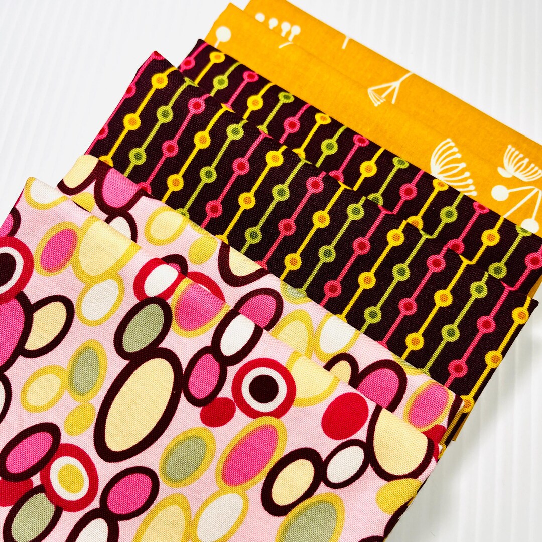 Groovy Mid-century Modern-style Fabric Fat Quarter 3-pack, 100% Cotton ...