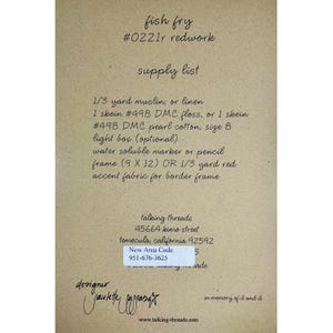 Talking Threads 0221r Fish Fry Redwork Embroidery Pattern by Paulette ...