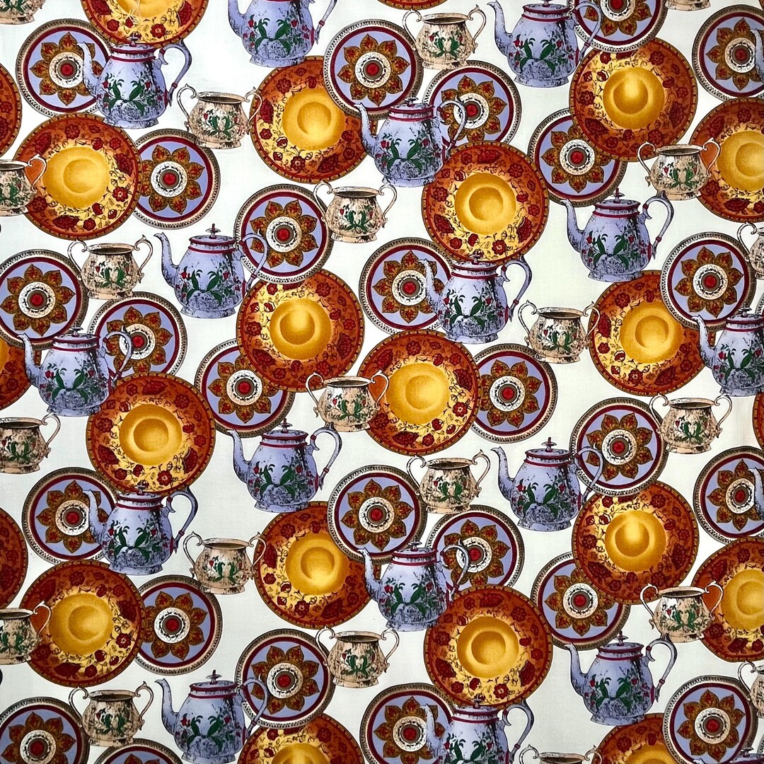 The Sheryl Roy Collection Tea Time Fabric by SSI, Teapots Tea Cups and ...