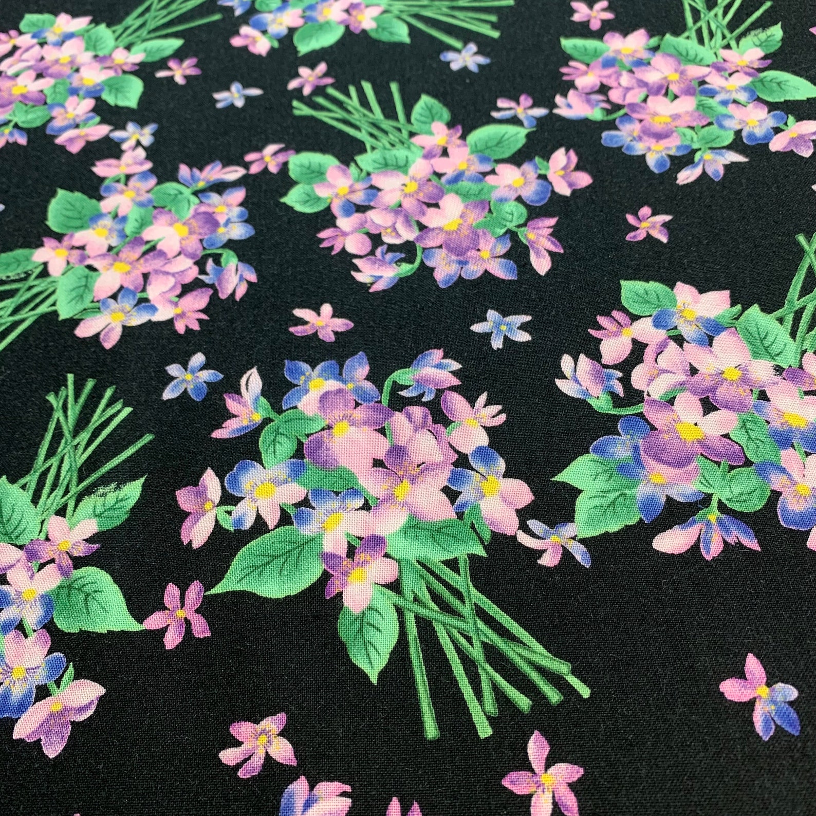 Bouquets of Purple Flowers Floral Fabric by Hi Fashion Fabrics, 100% ...