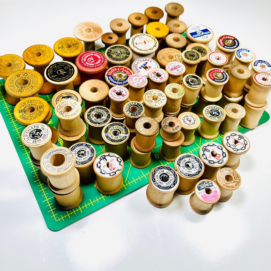 Vintage Wooden Thread Spools Qty. 80, Empty Wood Thread Spools Lot of ...