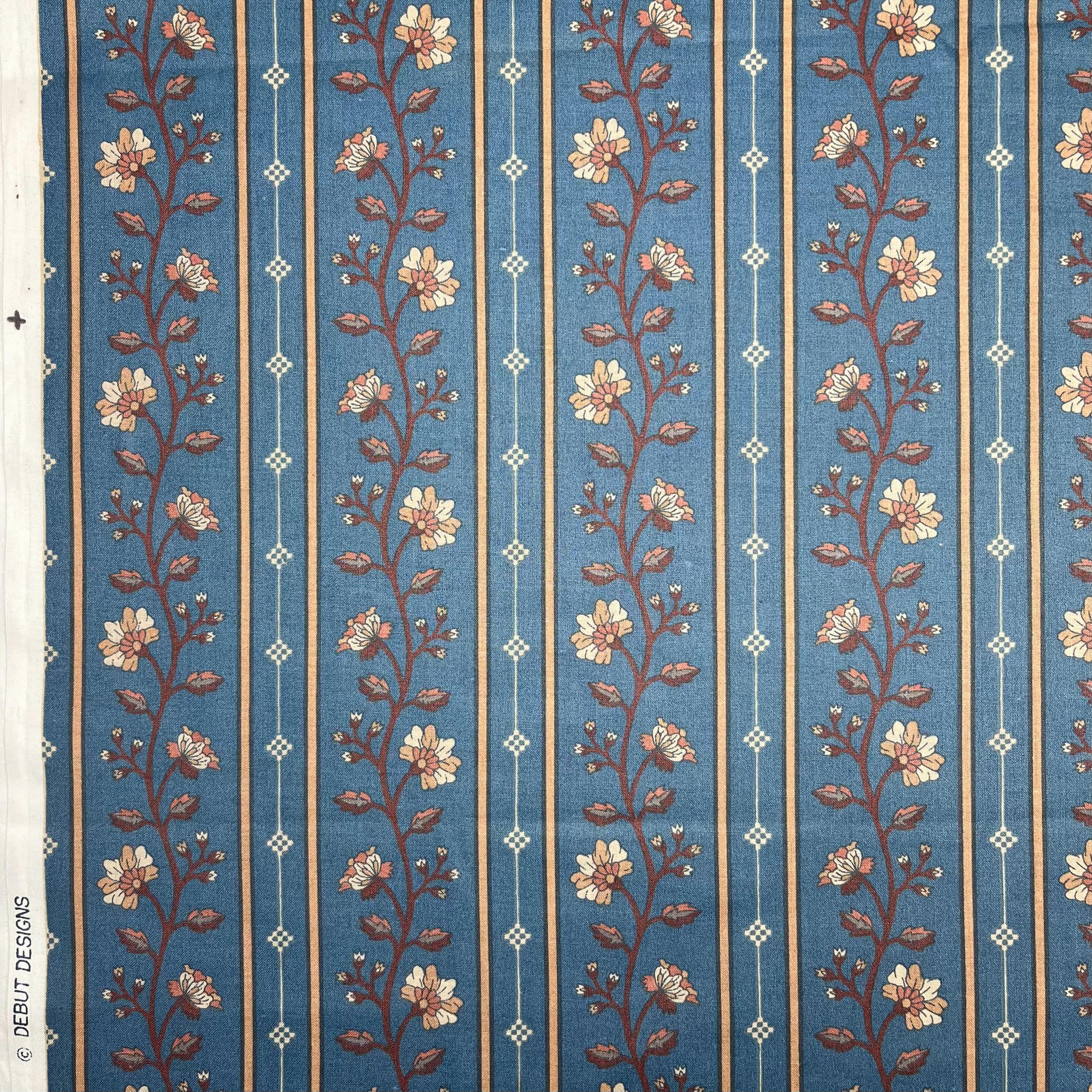 Vintage Debut Designs Lotus Flower Stripe Fabric, 1 YARD, 100% Cotton ...