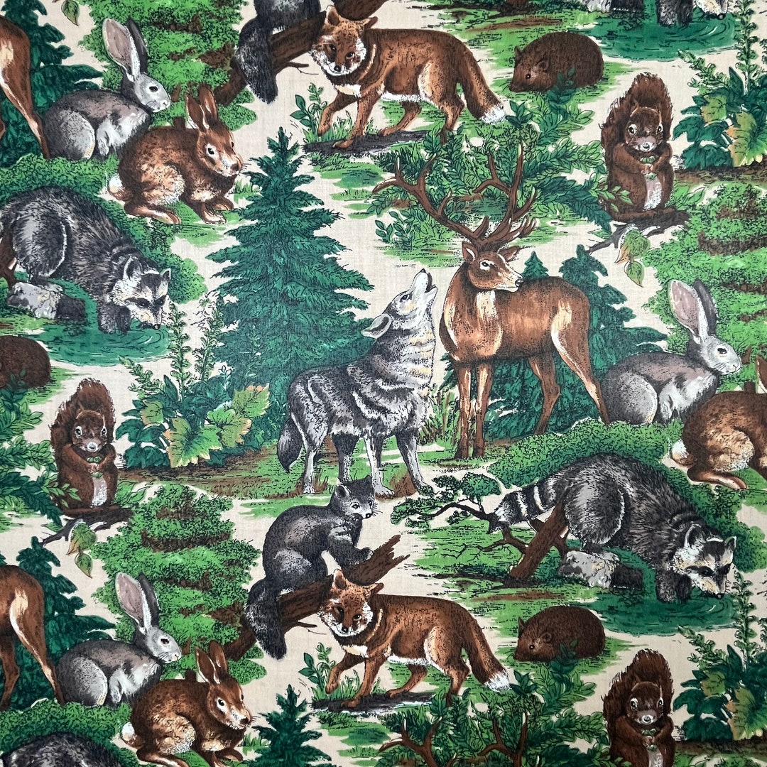 Forest Creatures Fabric Wild Animals Fox Deer Wolf VIP Cranston 100% ...