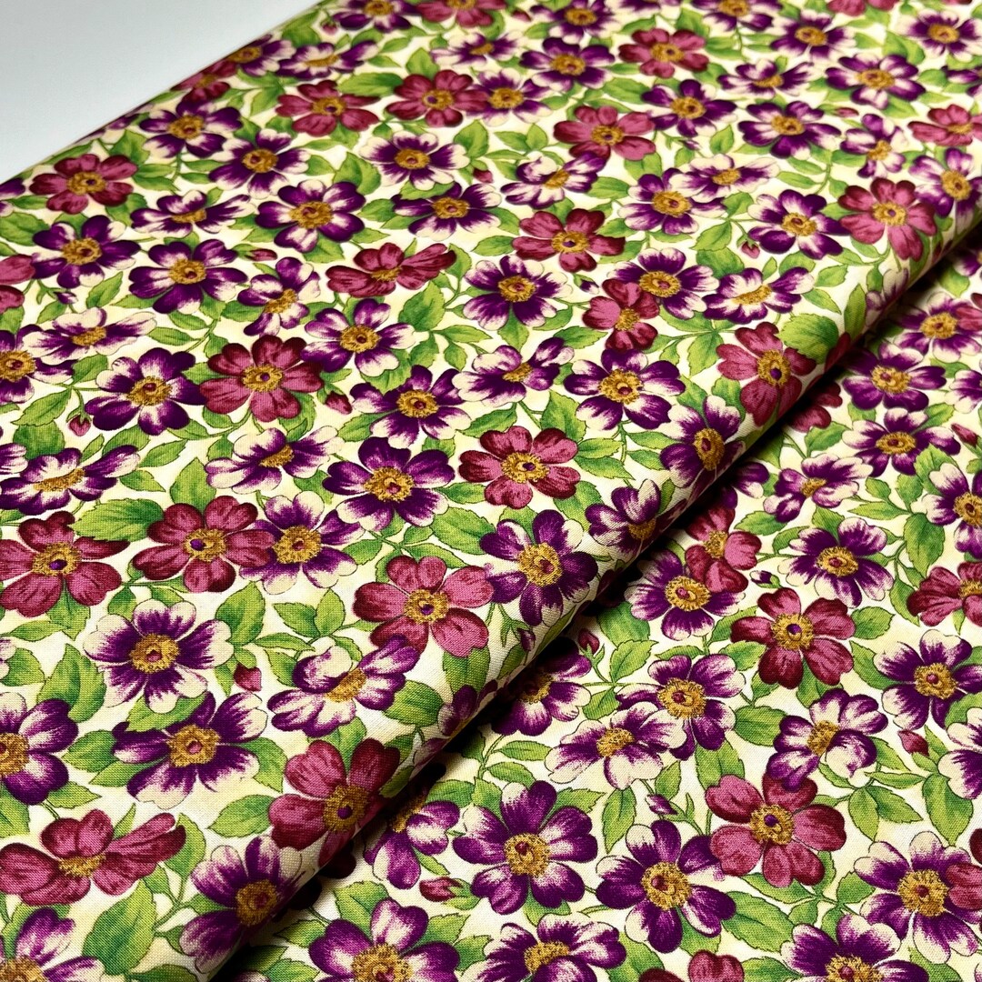 Prairie Flowers Fabric A613 by Hoffman, Floral on Cream Background, 100 ...