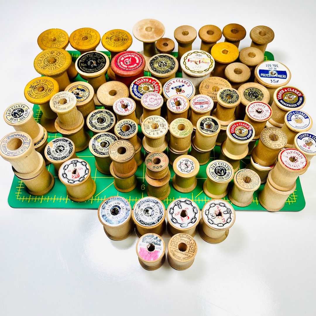 Vintage Wooden Thread Spools Qty. 80, Empty Wood Thread Spools Lot of ...