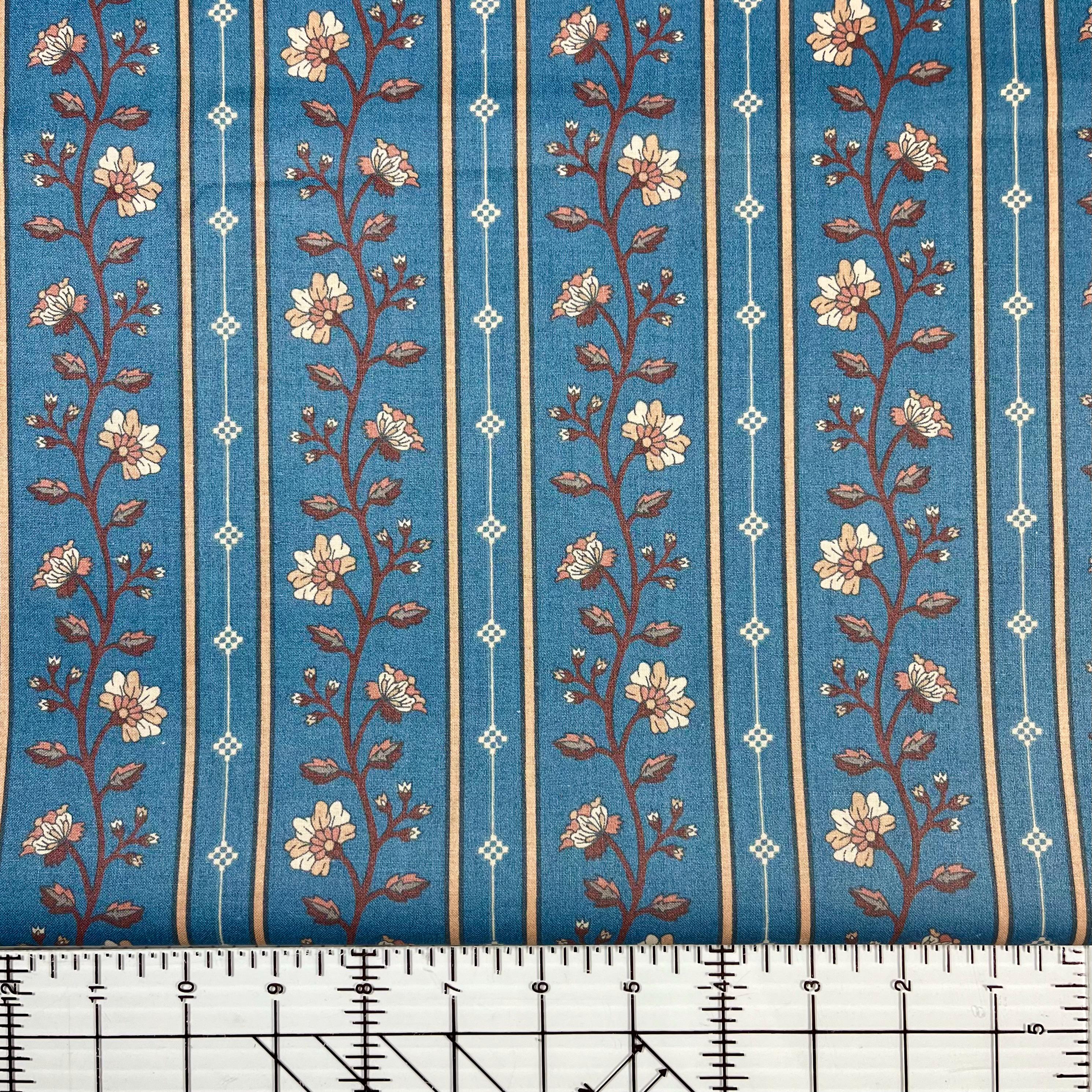 Vintage Debut Designs Lotus Flower Stripe Fabric, 1 YARD, 100% Cotton ...