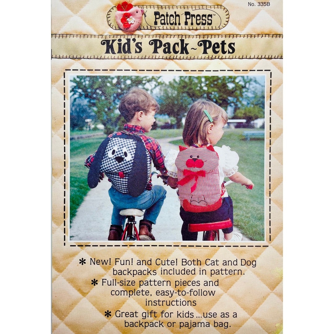 Kid's Pack Pets Children's Backpack Pattern, Cat and Dog Animal ...