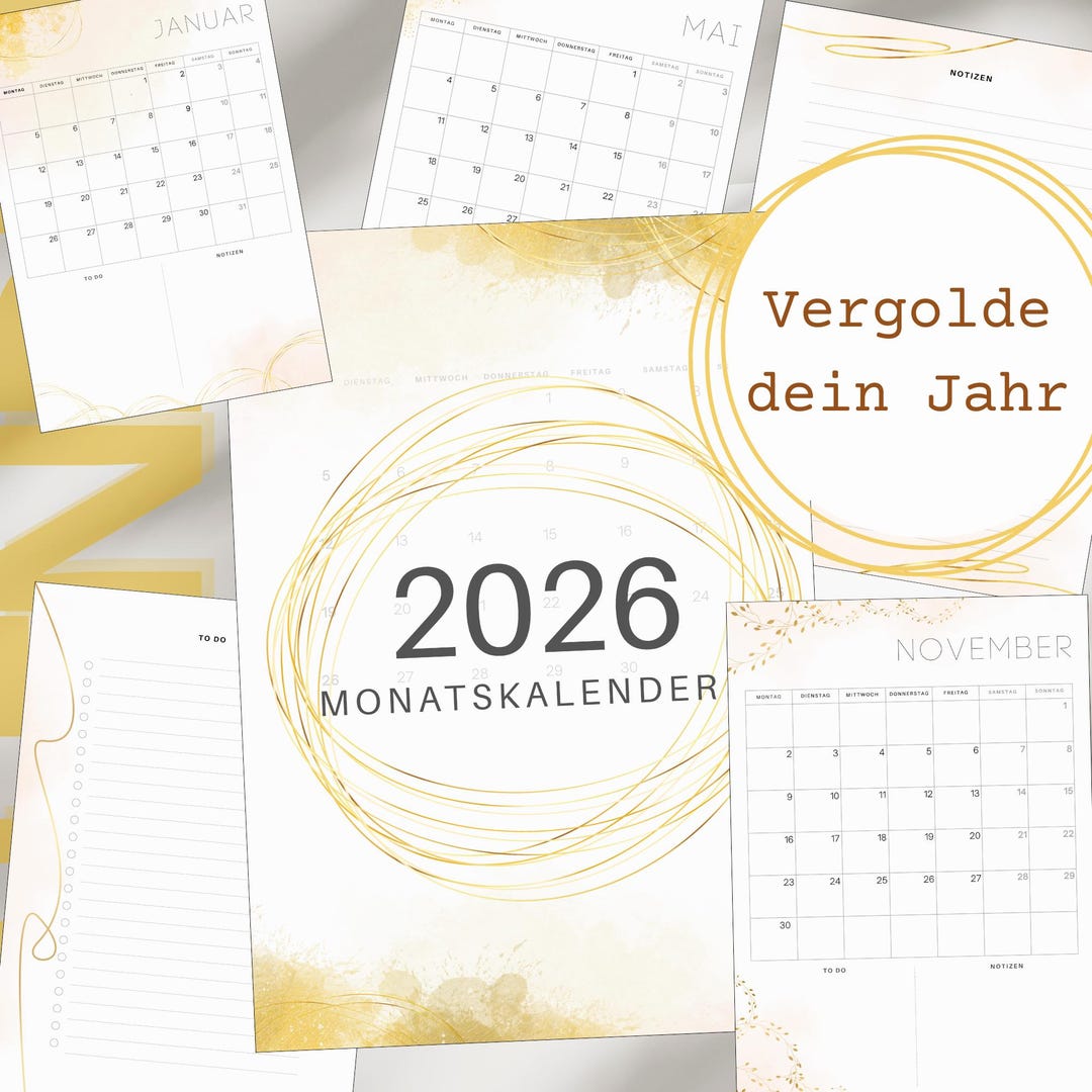 2026 Monthly Calendar – Minimalist A4 Calendar Bundle With Gold Accents ...
